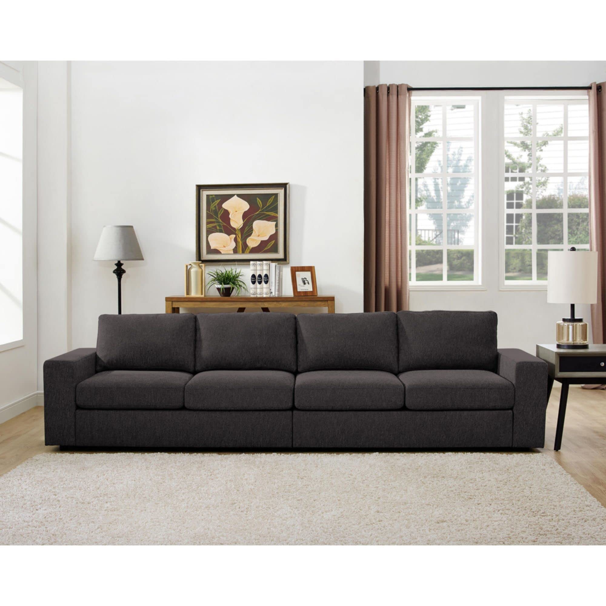 Lilola Home Jules 4 Seater Sofa in Dark Gray Linen