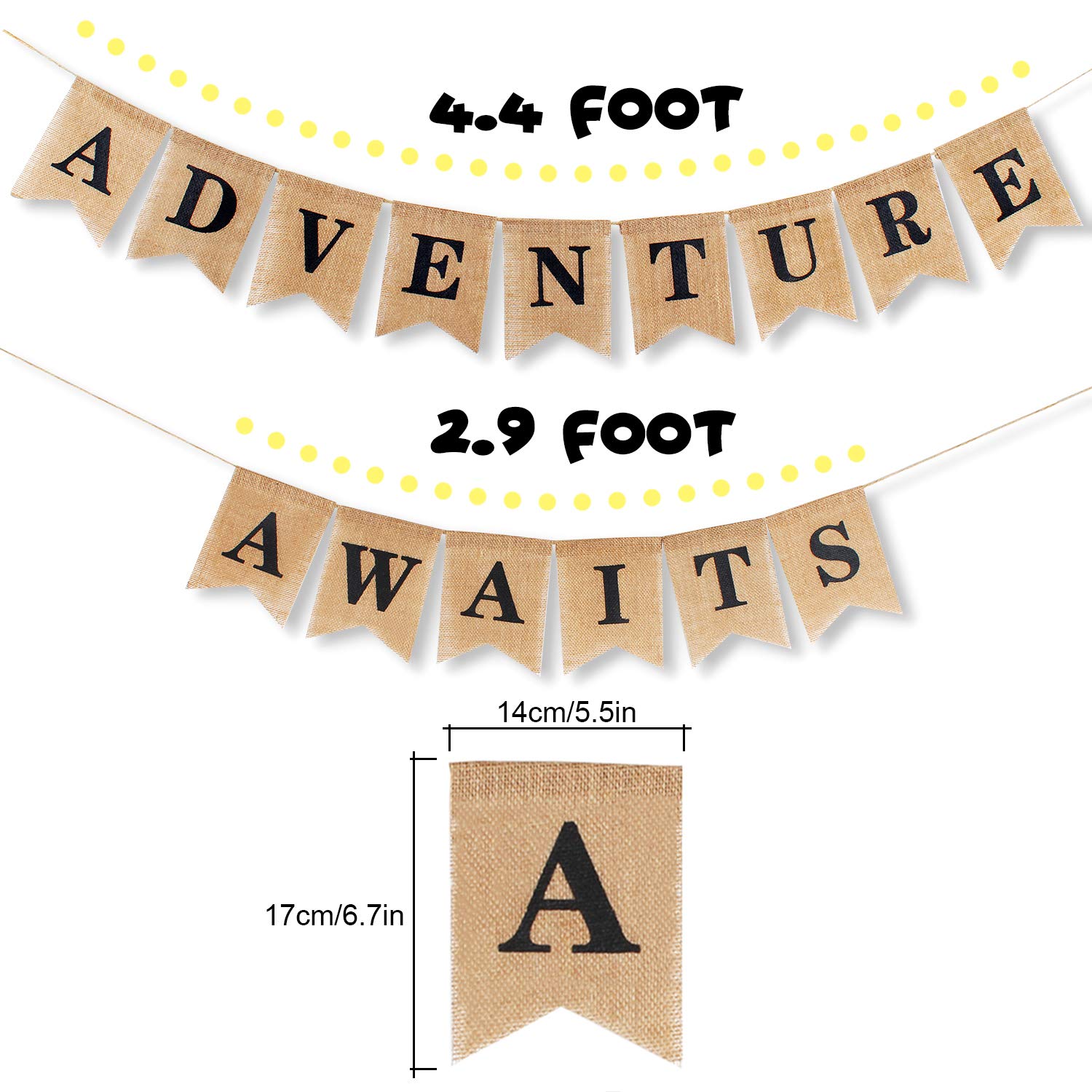 LINGTEER Adventure Awaits Burlap Banner Bunting Bon Voyage Travel Retirement Graduations Wedding Party Pennant Decorations Supplies - [Pre Strung].