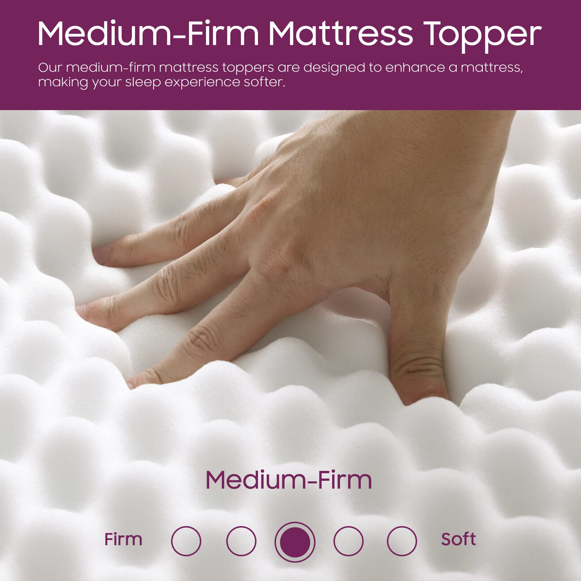 Mayton 1-Inch High Density Convoluted Egg Shell Breathable Foam Topper,Adds Comfort to Mattress, King Size