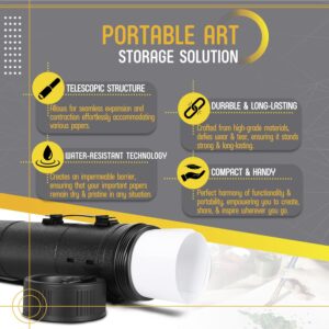 Flexzion Poster, Art, Document Tube with Strap, Expandable Waterproof Plastic Container, Telescoping Cylindrical Storage Case, Portable Paper Holder for Draft Sketch Blueprint, 3.5 I.D. x 30-54