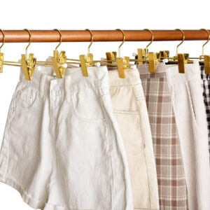 Amber Home 10 Pack Shiny Gold 12 Inch Metal Pants Skirts Hanger, Sturdy for Slacks Trousers with 2 Adjustable Non Slip Clips and Swivel Hook (10 Pack)