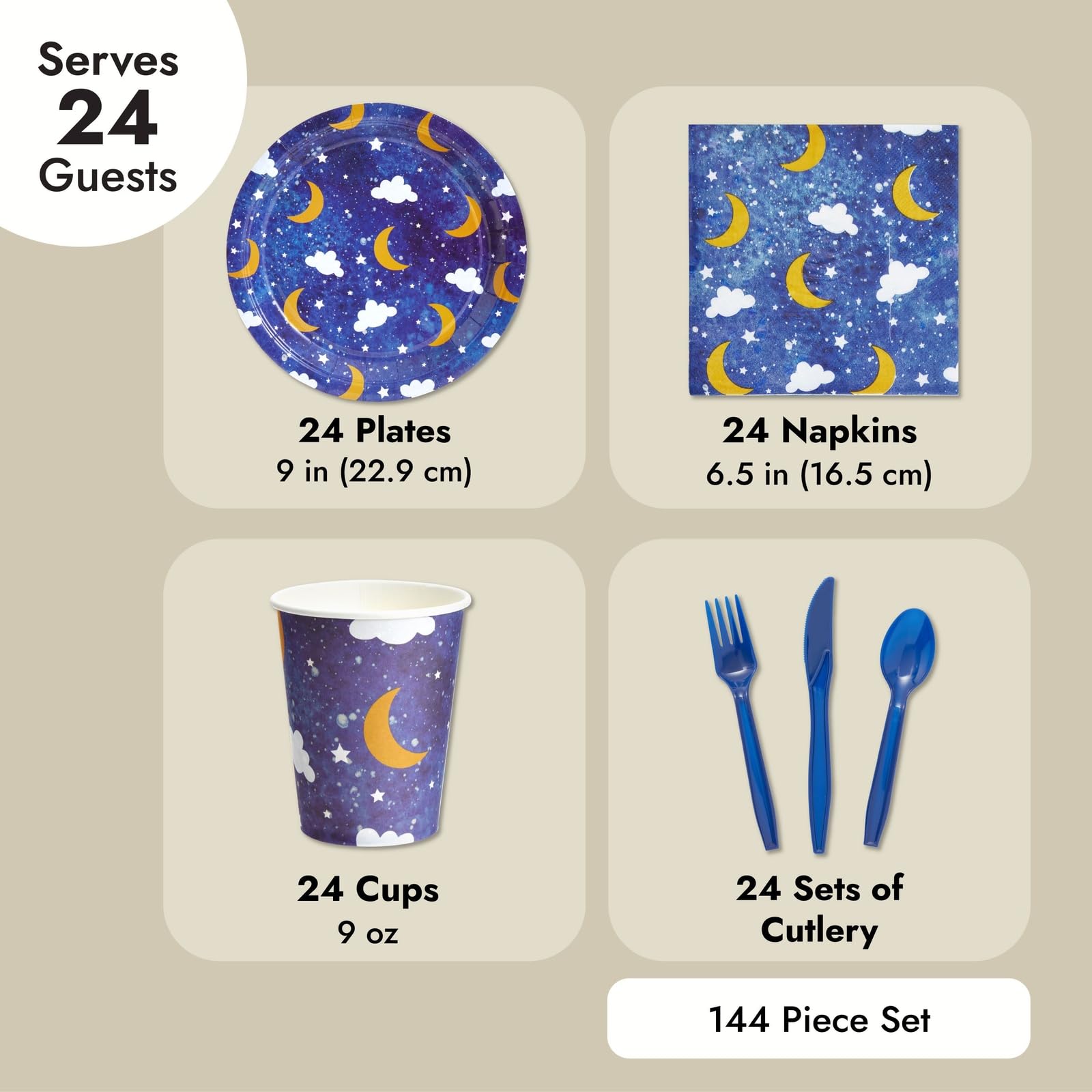 BLUE PANDA Twinkle Twinkle Little Star Baby Shower Decorations with Paper Plates, Napkins, Cups and Cutlery (Serves 24) - Moon and Stars Baby Shower Plates - Over the Moon Baby Shower Decorations