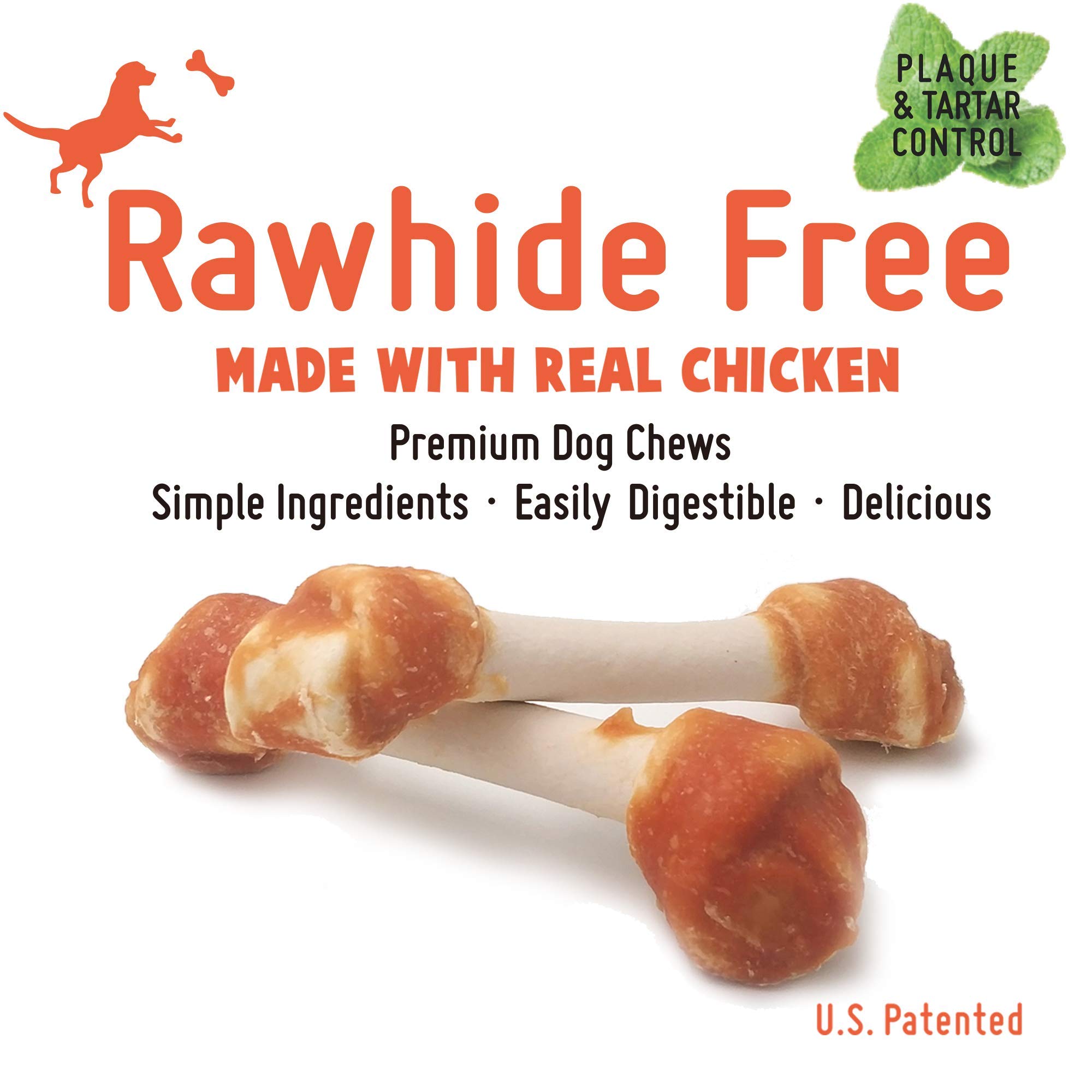 LuvChew Chicken Dog Chew Bones Medium, Rawhide Free, Grain Free, Made with Real Chicken & Wholesome Vegetables, Knotted Bones Medium 5pcs/Pack