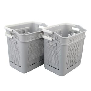 hommp 4-pack 35 l plastic laundry hamper, large storage basket with handle, gray