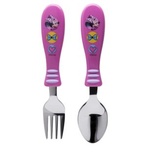 zak designs minnie easy grip flatware fork and spoon utensil set – perfect for toddler hands with fun characters, contoured handles and textured grips, minnie bowtique | ⭐️ exclusive