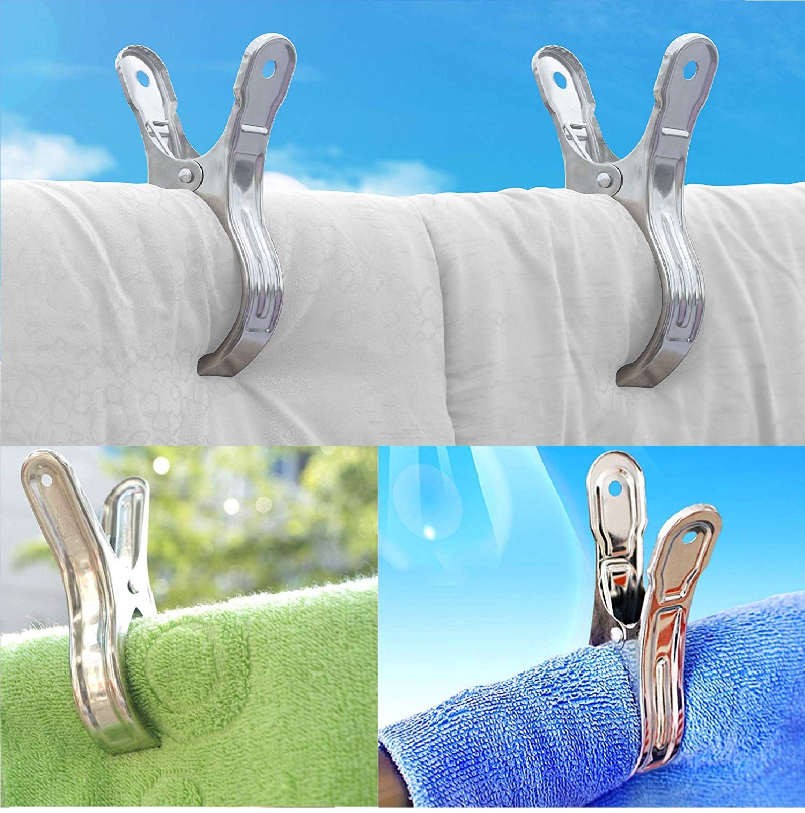 8 Pack Stainless Steel Clothespins, 4.7 Inch Towel Clips for Beach Chairs，Giant Clothes Pins,Metal Clip - Keep Your Towel from Blowing Away, Suitable for Home Use/Beach Chairs on Cruise Ships