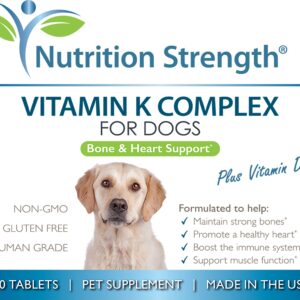 Nutrition Strength Vitamin K for Dogs, Vitamins K1 & K2 (MK4 & MK7) + Vitamin D3, Help Maintain Strong Bones, Promote Healthy Heart, Boost Immune System, Support Muscle Function, 120 Chewable Tablets