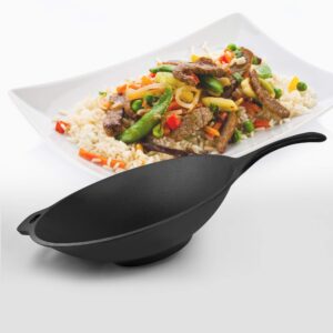 ExcelSteel Perfect for Home Cooking Stir Fry Asian Indian Cuisine 12" Cast Iron Wok, Black