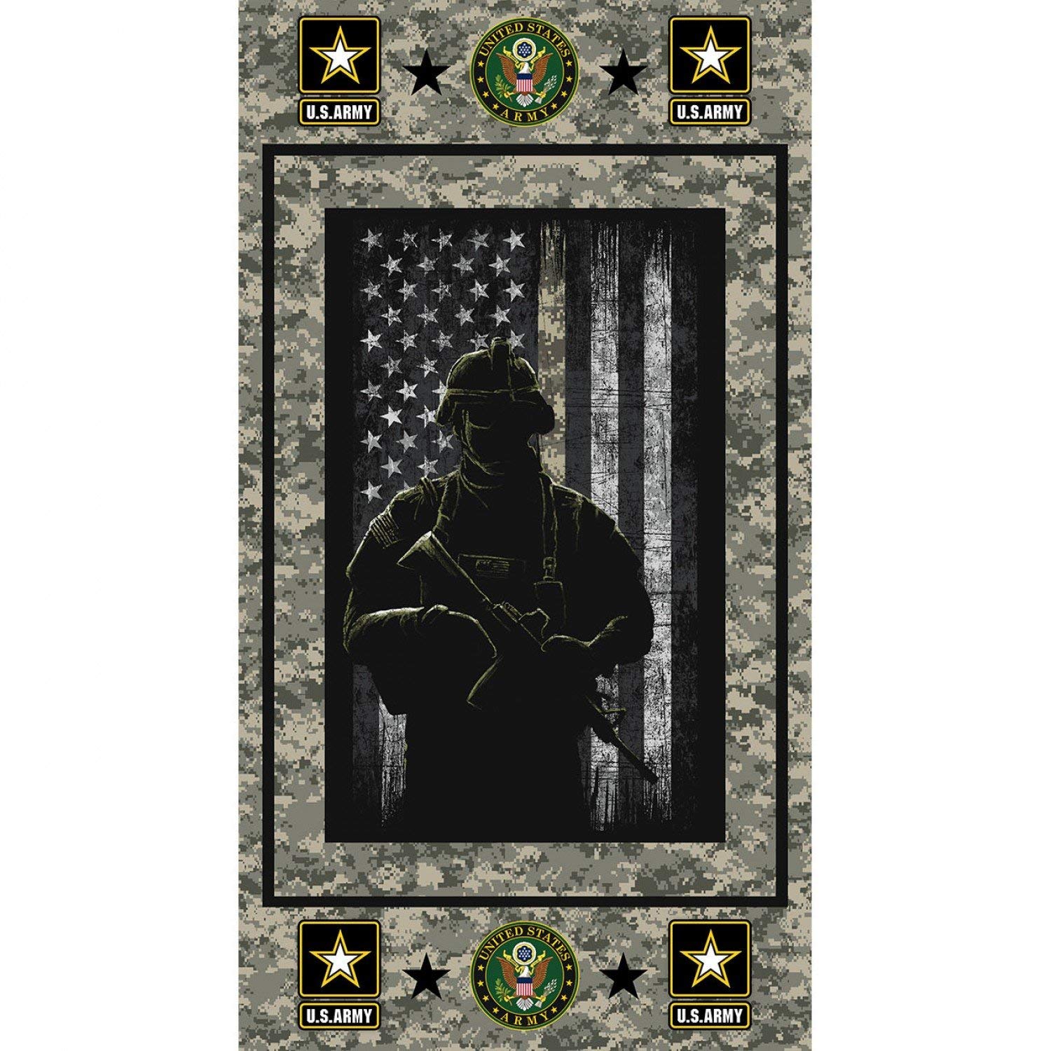 SYKEL ENTERPRISES Army Miltary 24 x 44 inches Panel Sykel 1195-A Armed Forces Cotton Fabric - Sold by Panel