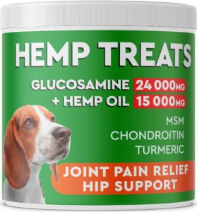 pawfectchew hemp + glucosamine treats for dogs - made in usa hip & joint supplement w/hemp oil chondroitin msm turmeric - natural pain relief - all breeds sizes - 120 soft chews