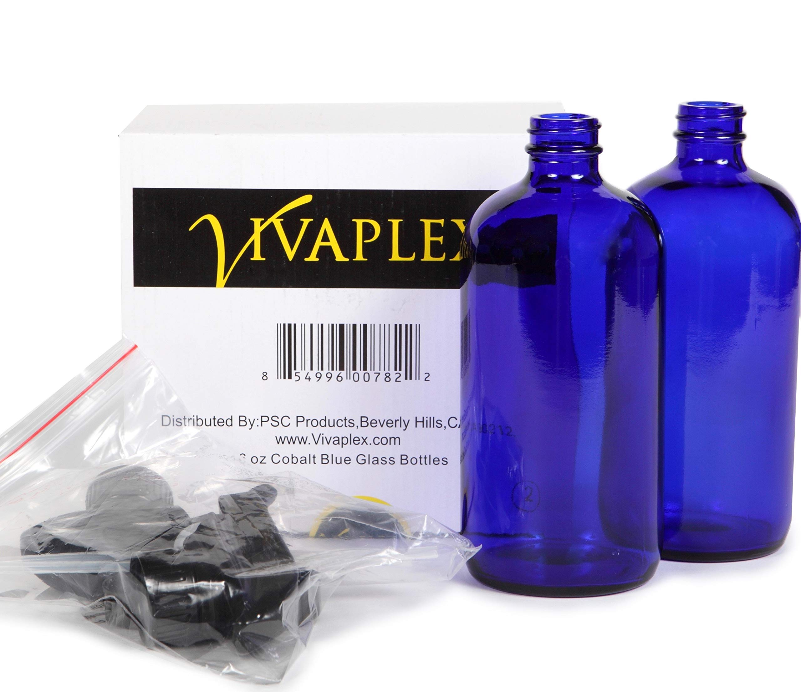 Vivaplex, 2, Large, 16 oz, Empty, Cobalt Blue Glass Spray Bottles with Black Trigger Sprayers and Lids