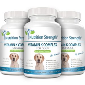 Nutrition Strength Vitamin K for Dogs, Vitamins K1 & K2 (MK4 & MK7) + Vitamin D3, Help Maintain Strong Bones, Promote Healthy Heart, Boost Immune System, Support Muscle Function, 120 Chewable Tablets