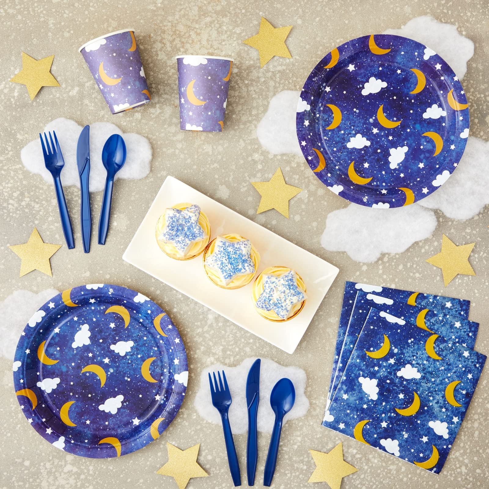 BLUE PANDA Twinkle Twinkle Little Star Baby Shower Decorations with Paper Plates, Napkins, Cups and Cutlery (Serves 24) - Moon and Stars Baby Shower Plates - Over the Moon Baby Shower Decorations