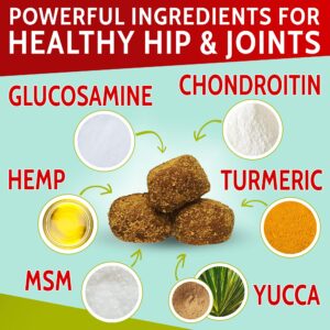 PAWFECTCHEW Hemp + Glucosamine Treats for Dogs - Made in USA Hip & Joint Supplement w/Hemp Oil Chondroitin MSM Turmeric - Natural Pain Relief - All Breeds Sizes - 120 Soft Chews