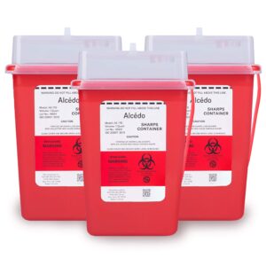 sharps container for home use and professional 1 quart (3-pack) by alcedo | biohazard needle and syringe disposal | small portable container for travel