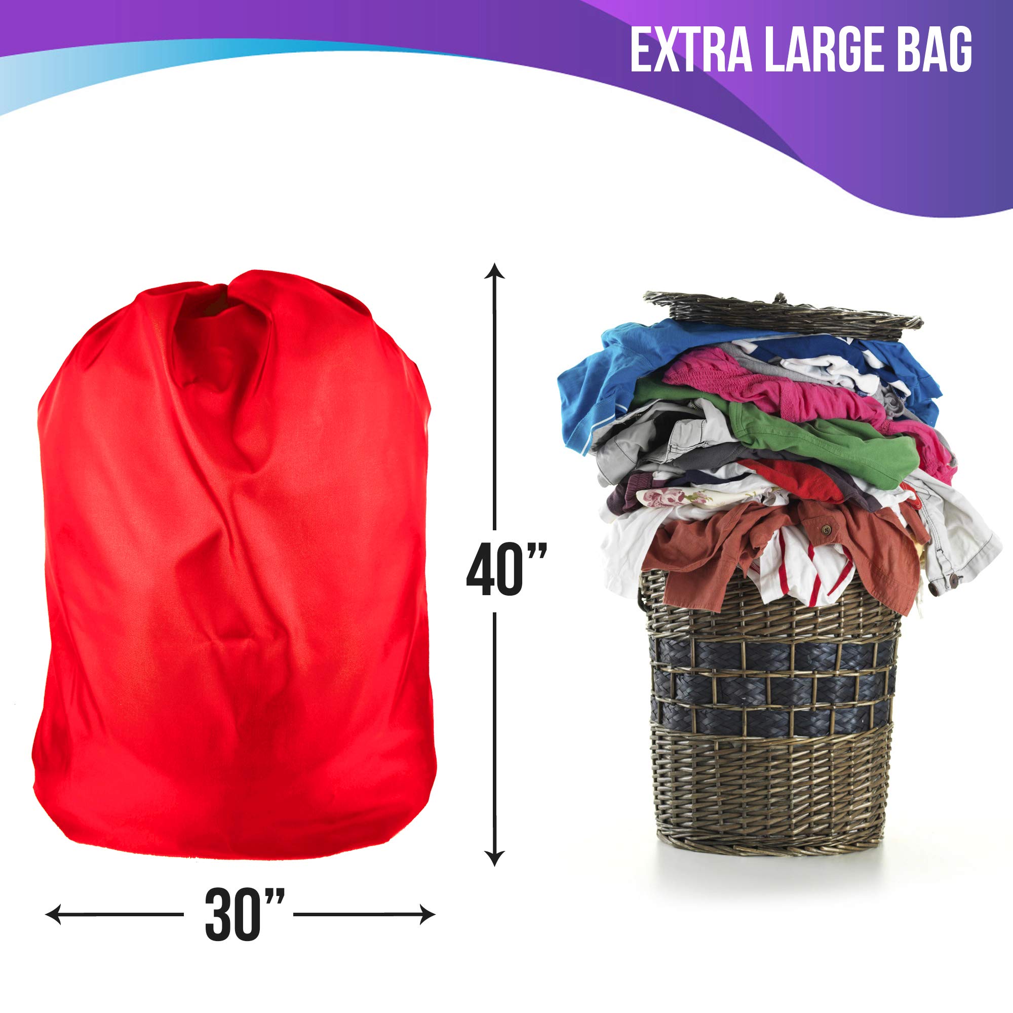 Nylon Laundry Bag size: 30" x 40", Pack of 12 bags, for Heavy Duty Use, Commercial, Laundromats and Household Storage, machine washable, Made in the USA (Red)