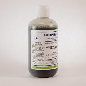 Biopharm Bromothymol Blue Indicator 0.1% (w/v) Aqueous Solution | 250 mL | Includes an Empty 50 mL Dropper Bottle and Dispensing Cap | pH 6.0 (Yellow)-pH 7.6 (Blue)