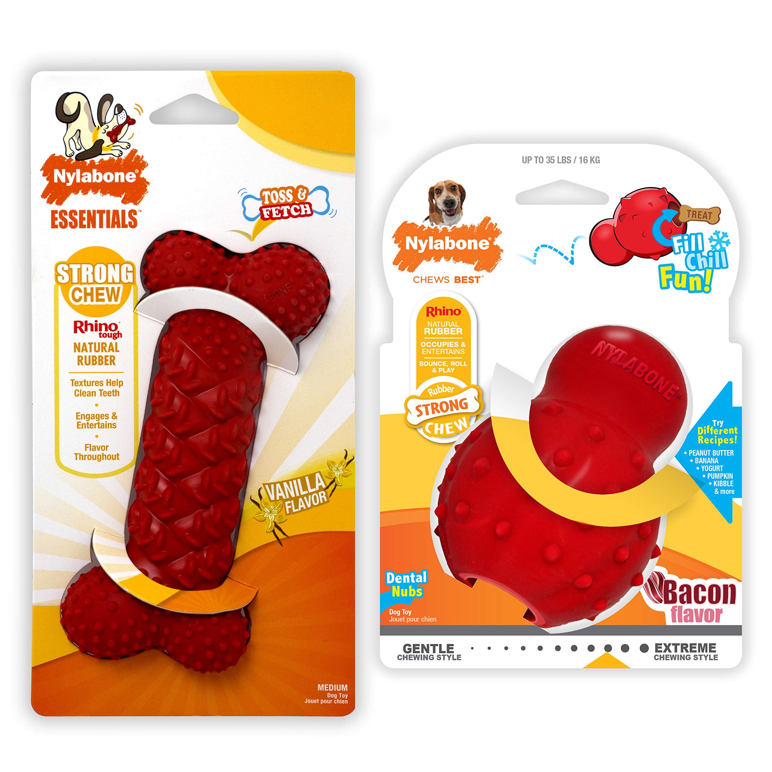 Nylabone Strong Chew Cone Stuffable Chew Toy Bundle for Dogs Vanilla & Bacon Medium/Wolf (2 Count)