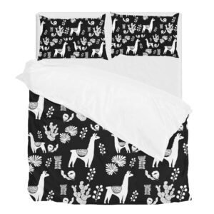 find sun llama cactus plants summer black and white duvet cover set queen bedding set covers 1 duvet cover and 2 pillow shams without comforter