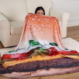 BATTILO HOME 71 Inch Hamburger Blanket Adult Size, for Women, Teens, Funny Food Blankets That Look Like Food, Cute Fleece Blanket for Everyone