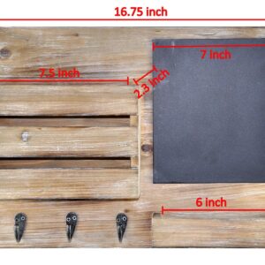 DUCIHBA Key Hooks Holder, Entryway Mail Sorter Envelope Organizer Chalkboard, Leash Purse Hanging Rack, Home Decorative Wall Floating Shelf, 16.5” W x 12" H x 4” D, Rustic Wood Grey