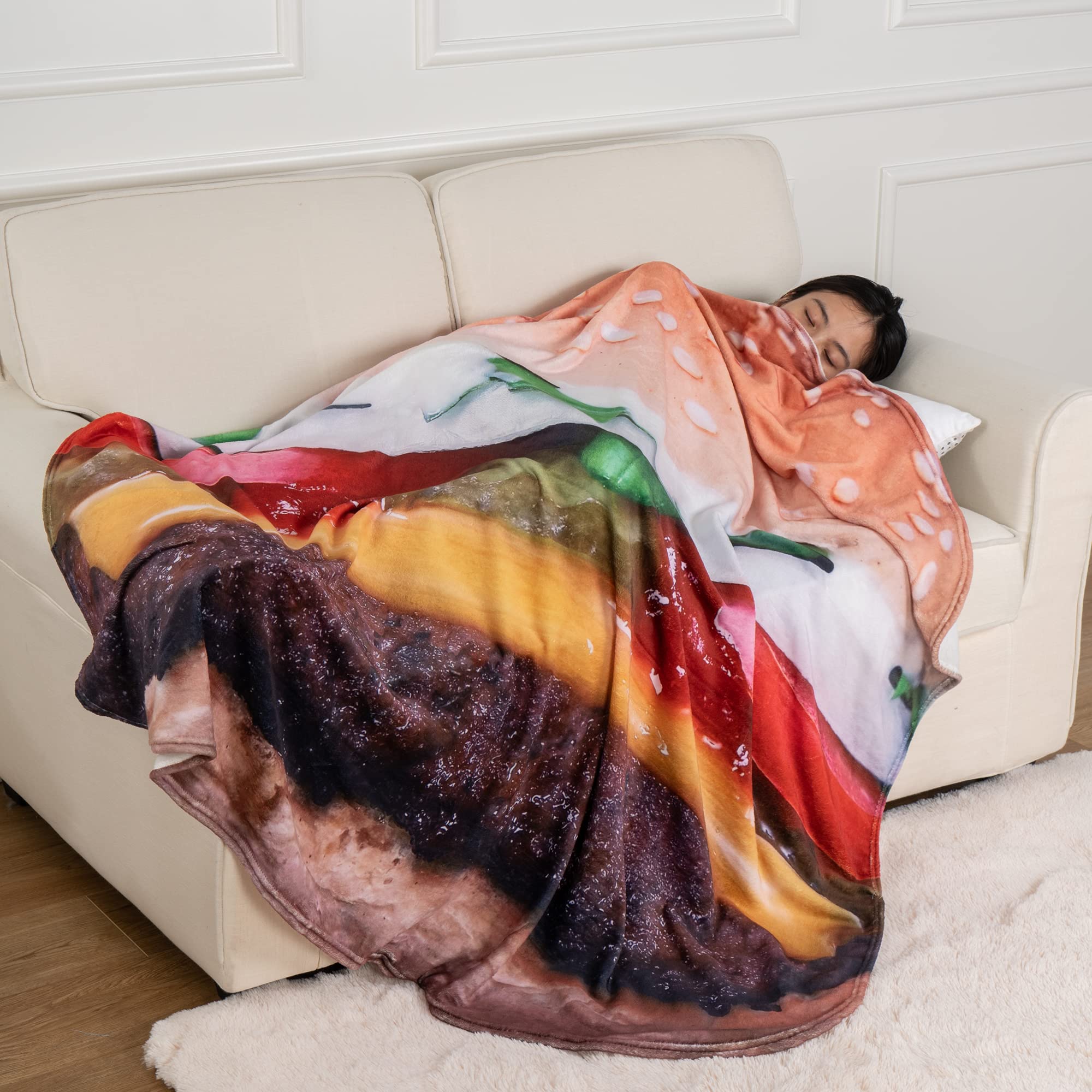 BATTILO HOME 71 Inch Hamburger Blanket Adult Size, for Women, Teens, Funny Food Blankets That Look Like Food, Cute Fleece Blanket for Everyone