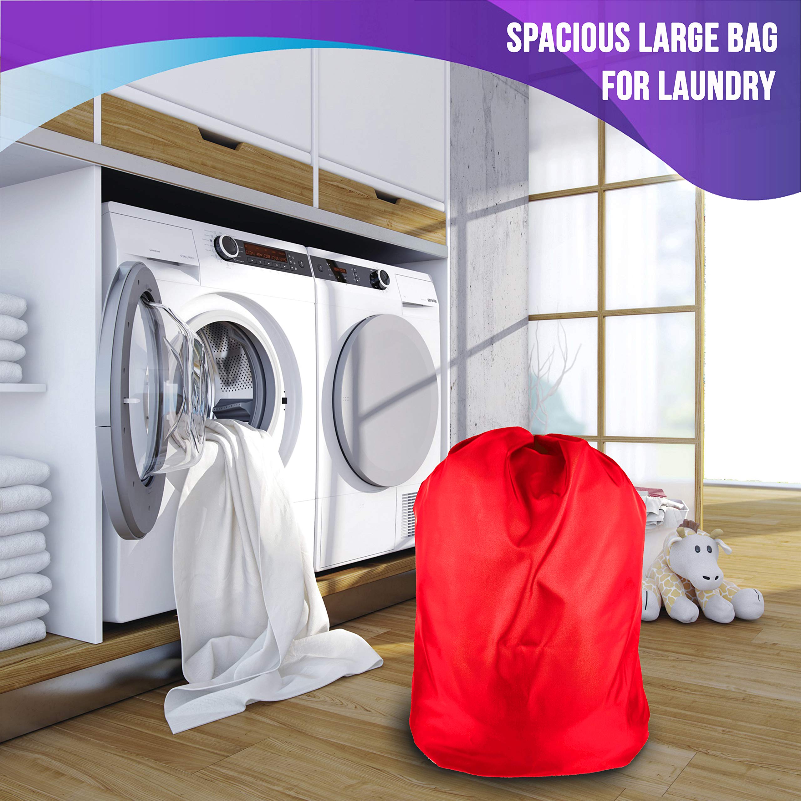 Nylon Laundry Bag size: 30" x 40", Pack of 12 bags, for Heavy Duty Use, Commercial, Laundromats and Household Storage, machine washable, Made in the USA (Red)