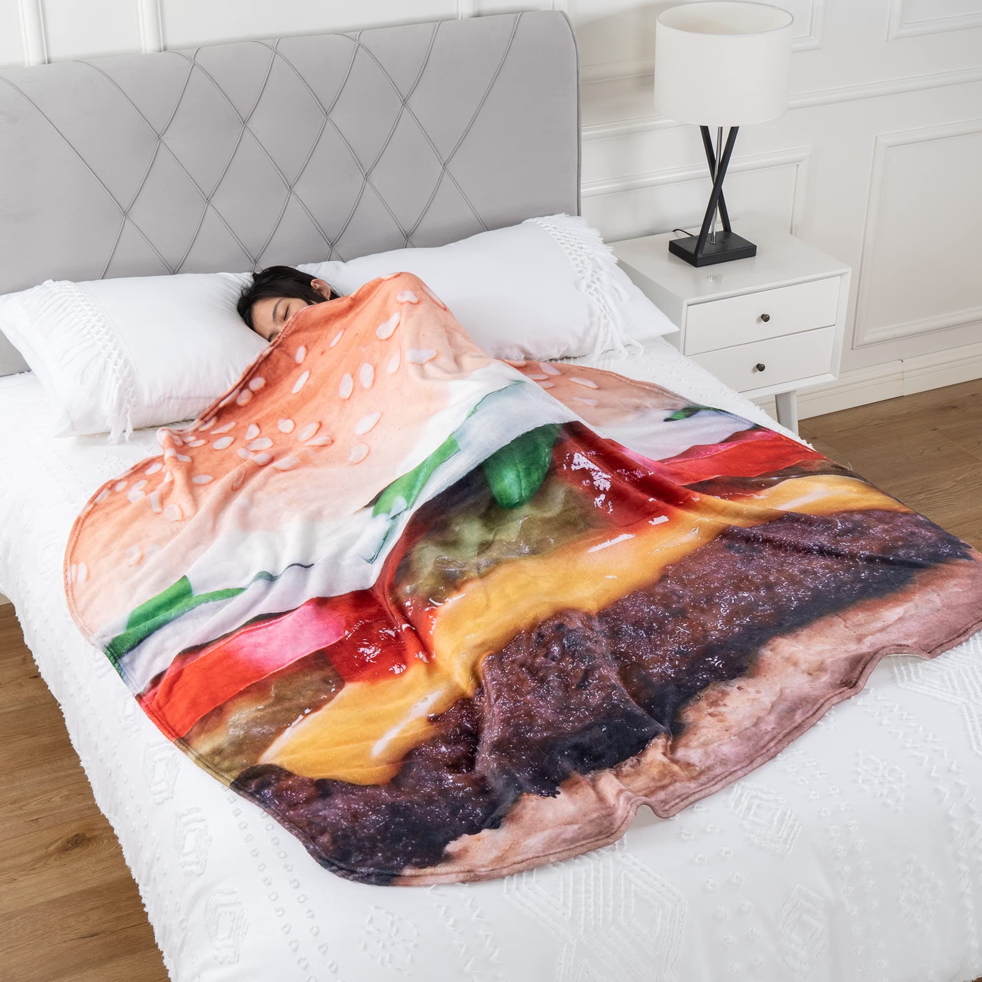 BATTILO HOME 71 Inch Hamburger Blanket Adult Size, for Women, Teens, Funny Food Blankets That Look Like Food, Cute Fleece Blanket for Everyone