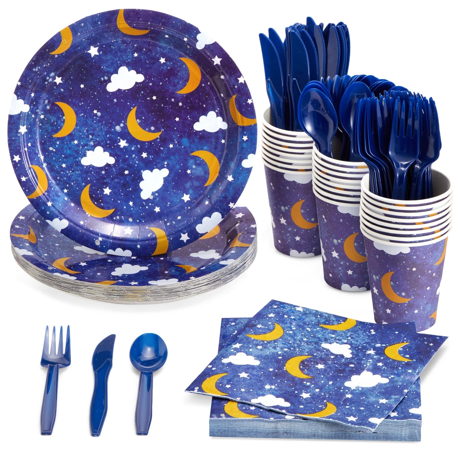 BLUE PANDA Twinkle Twinkle Little Star Baby Shower Decorations with Paper Plates, Napkins, Cups and Cutlery (Serves 24) - Moon and Stars Baby Shower Plates - Over the Moon Baby Shower Decorations