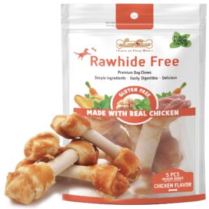 luvchew chicken dog chew bones medium, rawhide free, grain free, made with real chicken & wholesome vegetables, knotted bones medium 5pcs/pack