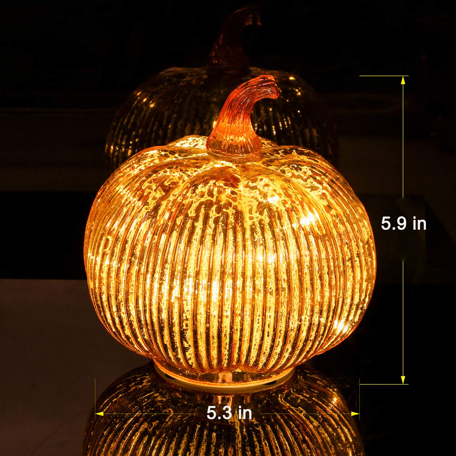 hvfun Mercury Glass Light up Pumpkin with Timer- Fall Decoration for Home-Lamps for Festive Decoration-Halloween Decorations (Gold)