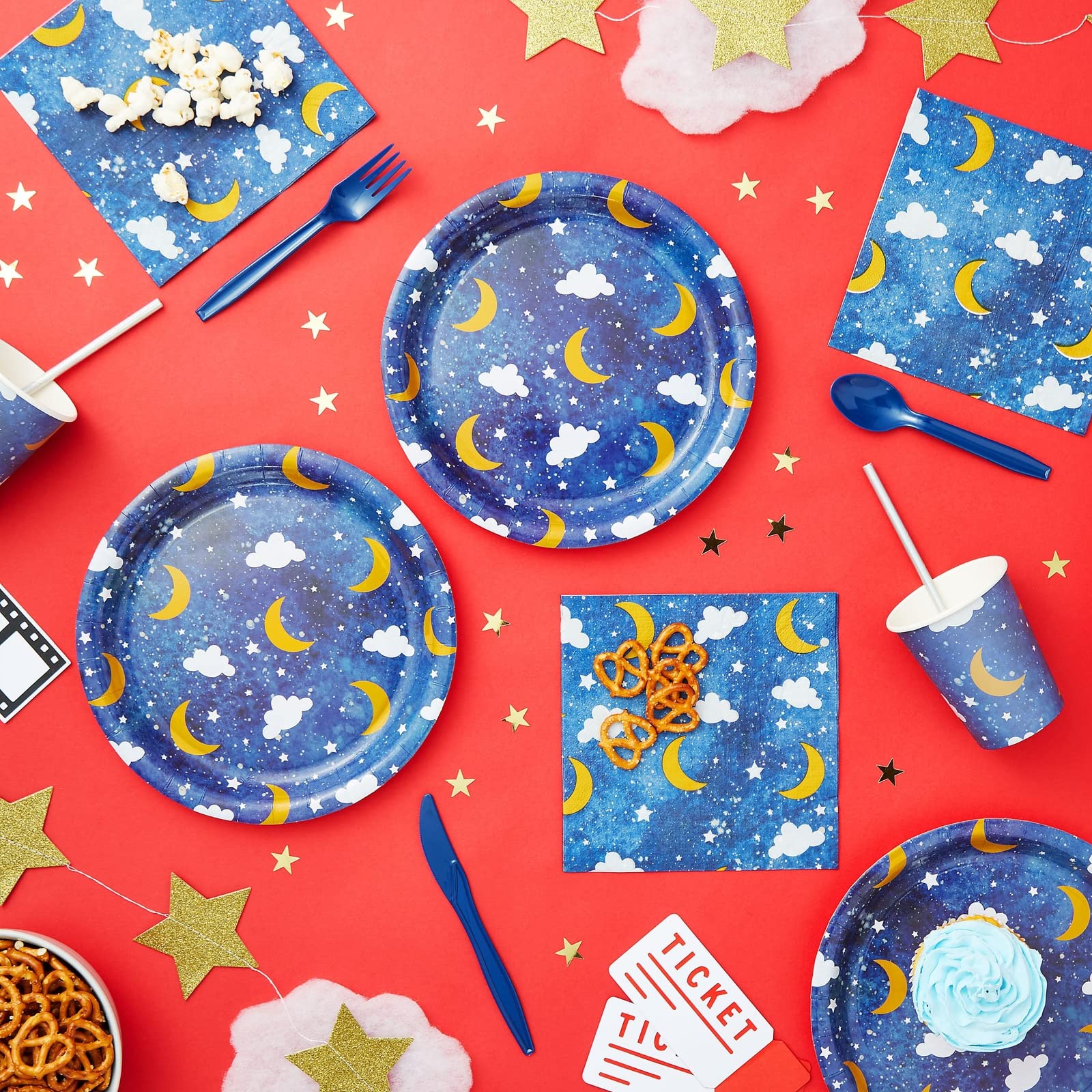 BLUE PANDA Twinkle Twinkle Little Star Baby Shower Decorations with Paper Plates, Napkins, Cups and Cutlery (Serves 24) - Moon and Stars Baby Shower Plates - Over the Moon Baby Shower Decorations