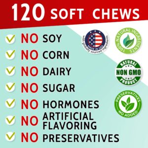 PAWFECTCHEW Hemp + Glucosamine Treats for Dogs - Made in USA Hip & Joint Supplement w/Hemp Oil Chondroitin MSM Turmeric - Natural Pain Relief - All Breeds Sizes - 120 Soft Chews