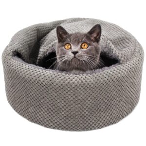 winsterch washable warming cat bed house,round soft cat beds for indoor cats,calming pet sofa kitten bed,small cat pet covered cat cave beds puppy bed for small dogs (gray)