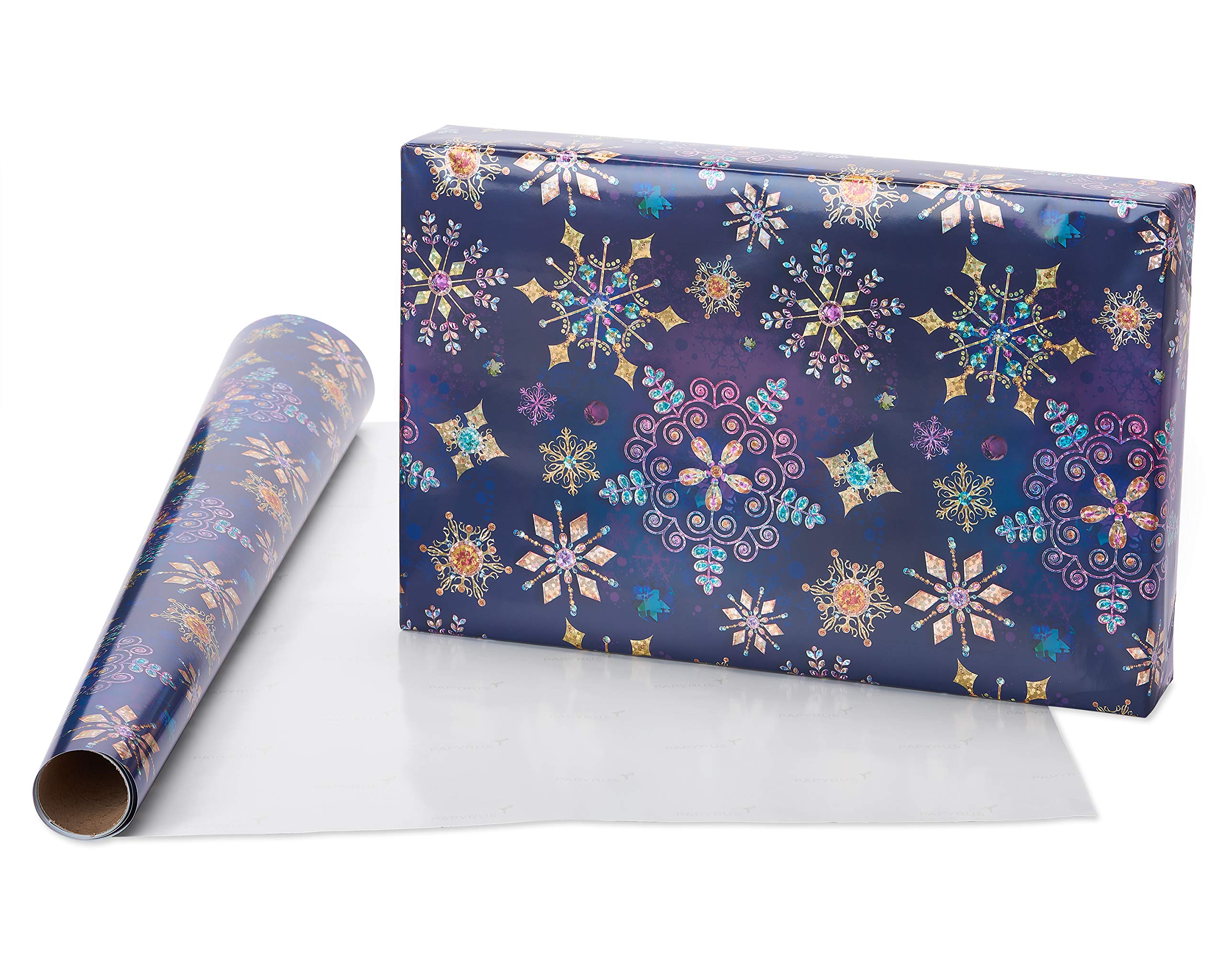 Papyrus Wrapping Paper Rolls for Christmas, Hanukkah, and All Holidays, Snowflakes Print and Metallic Silver (3 Rolls, 62.5 sq. ft.)