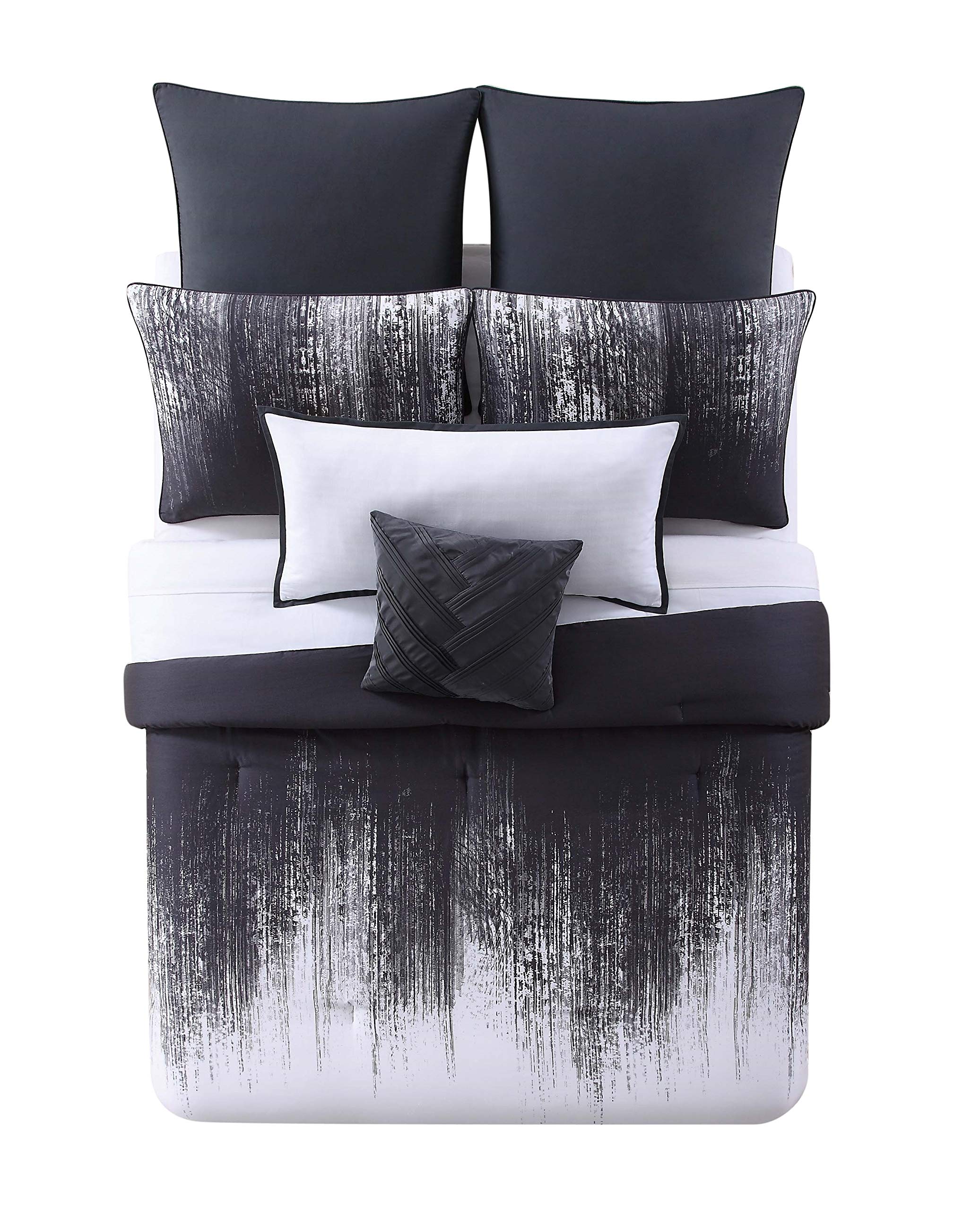 Vince Camuto Home Lyon King 3 Piece Grey/White Duvet Set