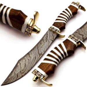 skokie knives custom hand made damascus steel hunting knife handle camel bone (brown)