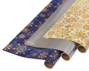 papyrus wrapping paper rolls for christmas, hanukkah, and all holidays, snowflakes print and metallic silver (3 rolls, 62.5 sq. ft.)