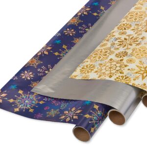 Papyrus Wrapping Paper Rolls for Christmas, Hanukkah, and All Holidays, Snowflakes Print and Metallic Silver (3 Rolls, 62.5 sq. ft.)