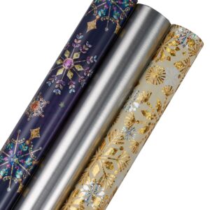 Papyrus Wrapping Paper Rolls for Christmas, Hanukkah, and All Holidays, Snowflakes Print and Metallic Silver (3 Rolls, 62.5 sq. ft.)