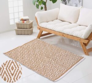 the beer valley cotton diamond rug 21x34 inches - linen, reversible machine washable accent rugs for bedroom, kitchen, entryway, bathroom