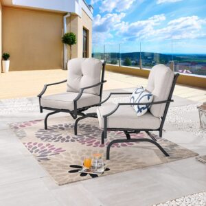 LOKATSE HOME Outdoor Patio Iron Steel Bistro Club Furniture Conversation Sets Modern Dining Chair with Cushion-Beige