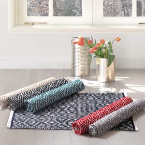 THE BEER VALLEY Cotton Diamond Rug 21x34 Inches - Linen, Reversible Machine Washable Accent Rugs for Bedroom, Kitchen, Entryway, Bathroom