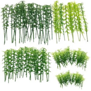 120 pcs model bamboo trees, woohome 5 size green plastic bamboo trees for home decoration, miniature landscape, landform diorama project (2.4 inch – 5.9inch)