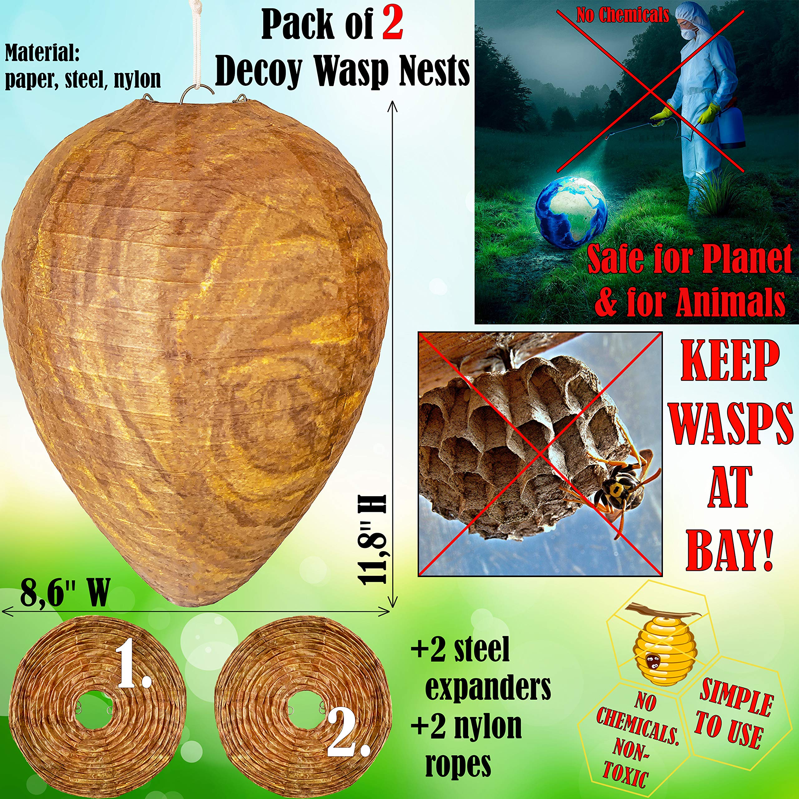 Wasp Nest Decoy - 2 Pack - Hanging Fake Wasp Nest