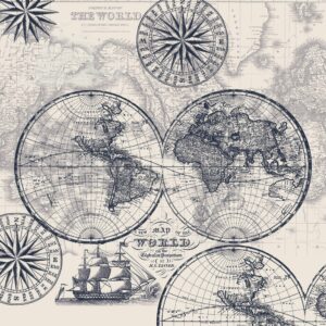 map of the world cotton fabric by the yard