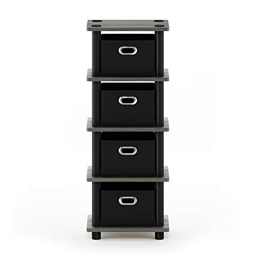 FURINNO Turn-N-Tube LACi 4-Bins System Rack, French Oak Grey/Black