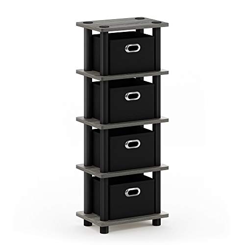 FURINNO Turn-N-Tube LACi 4-Bins System Rack, French Oak Grey/Black