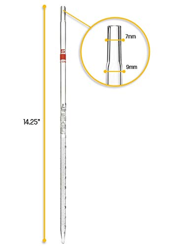 EISCO Serological Pipette, 5ml - Class A, Tolerance ±0.030ml - White Graduations - Color Code, Red - Calibrated for Delivery to Jet - Borosilicate Glass