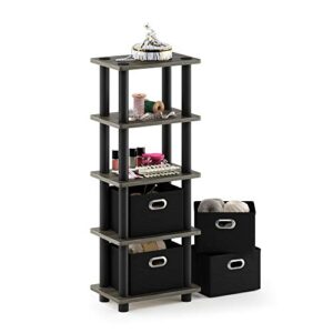 FURINNO Turn-N-Tube LACi 4-Bins System Rack, French Oak Grey/Black